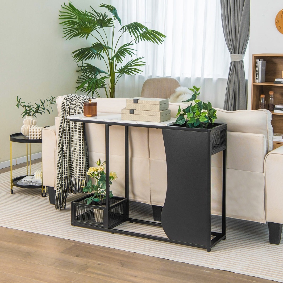 43.5 Inch Console Table with Plant Position and Faux Marble Top-Black ...