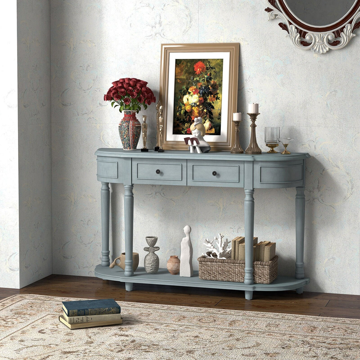 52 Inch Retro Console Table with 2 Drawers and Open Shelf Entryway Sof ...