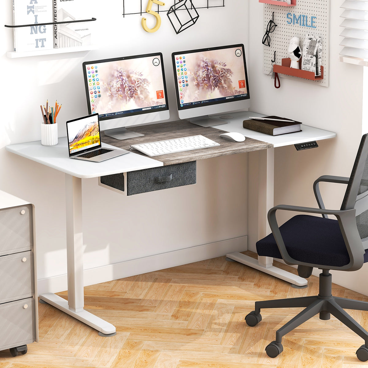 Height Adjustable Electric Standing Desk with USB Charging Port-Gray ...