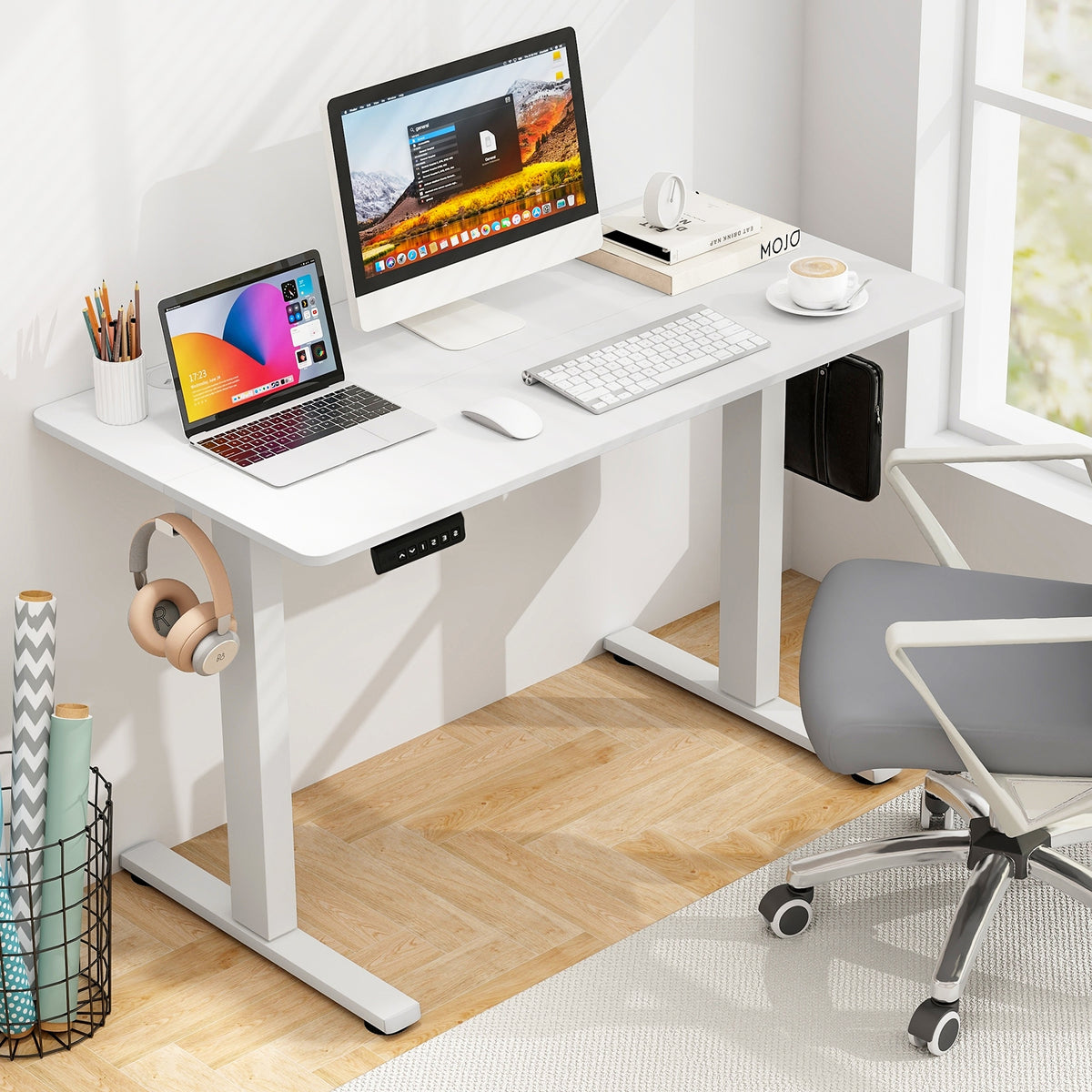 Electric Standing Desk with 3 Memory Height Settings and 2 Hanging Hoo ...