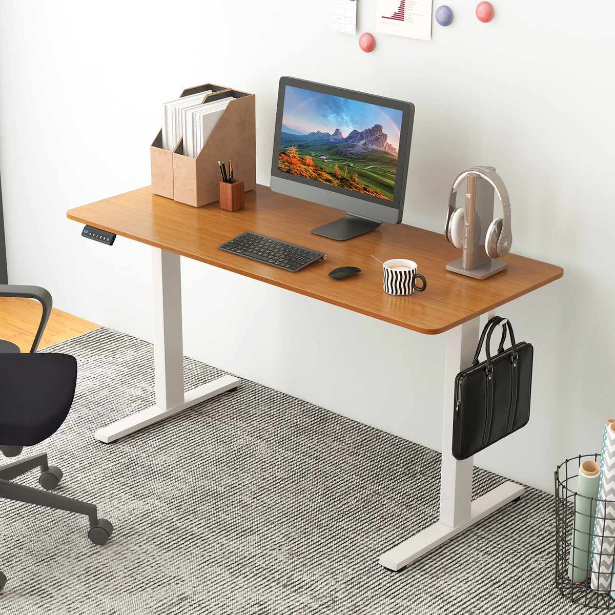 55 x 24 Inches Sit Stand Home Office Desk with 3 Memory Height Setting ...