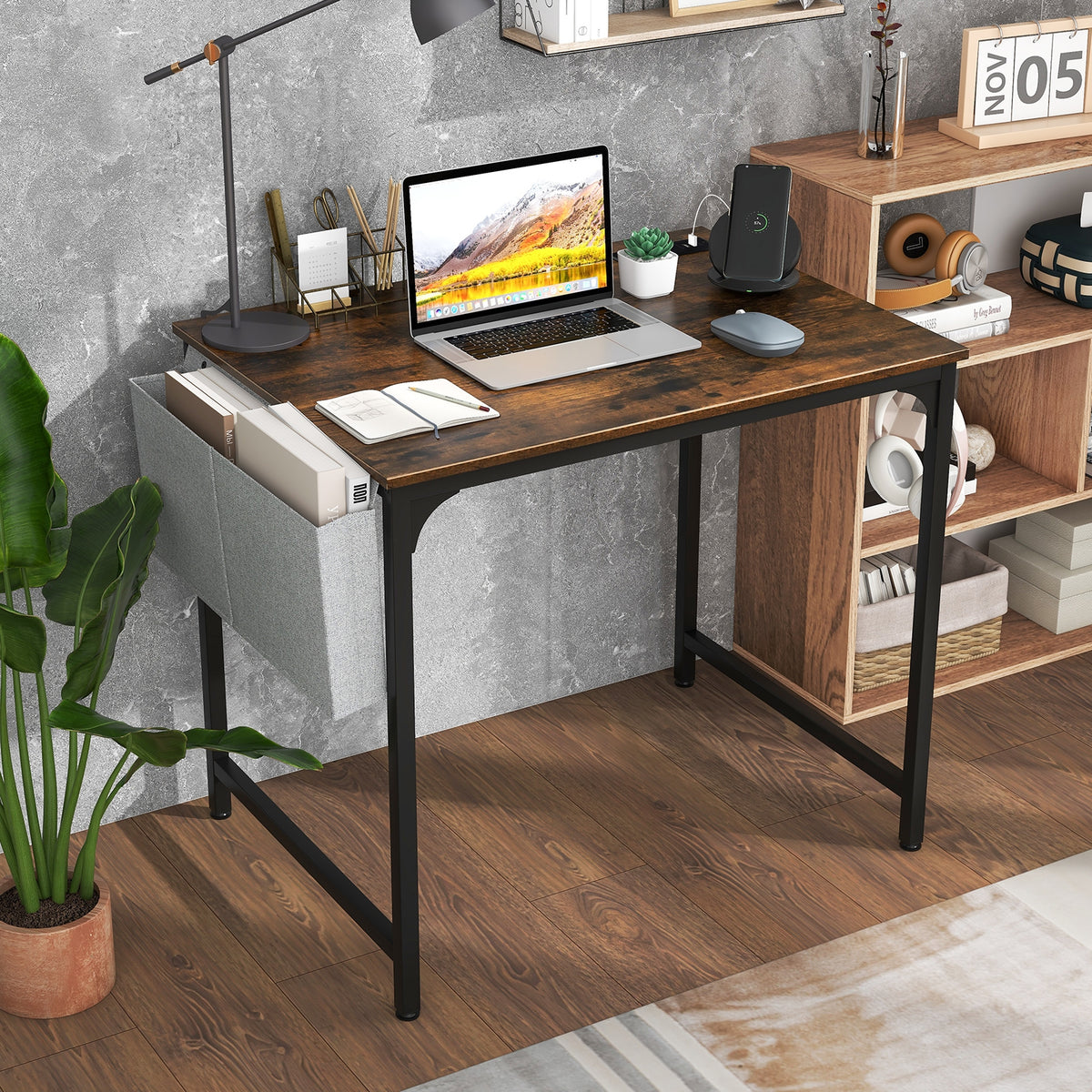 32 Inch Home Office Desk with Charging Station Storage Bag and Headpho ...