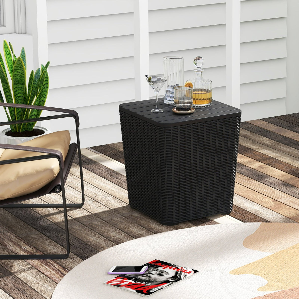 Outdoor Resin Storage Side Table with Removable Lid and Wicker-woven A ...