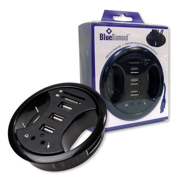 USB 2.0 In-desk Hub w/CdRdr-3 Port,3inch | Level Up Desks