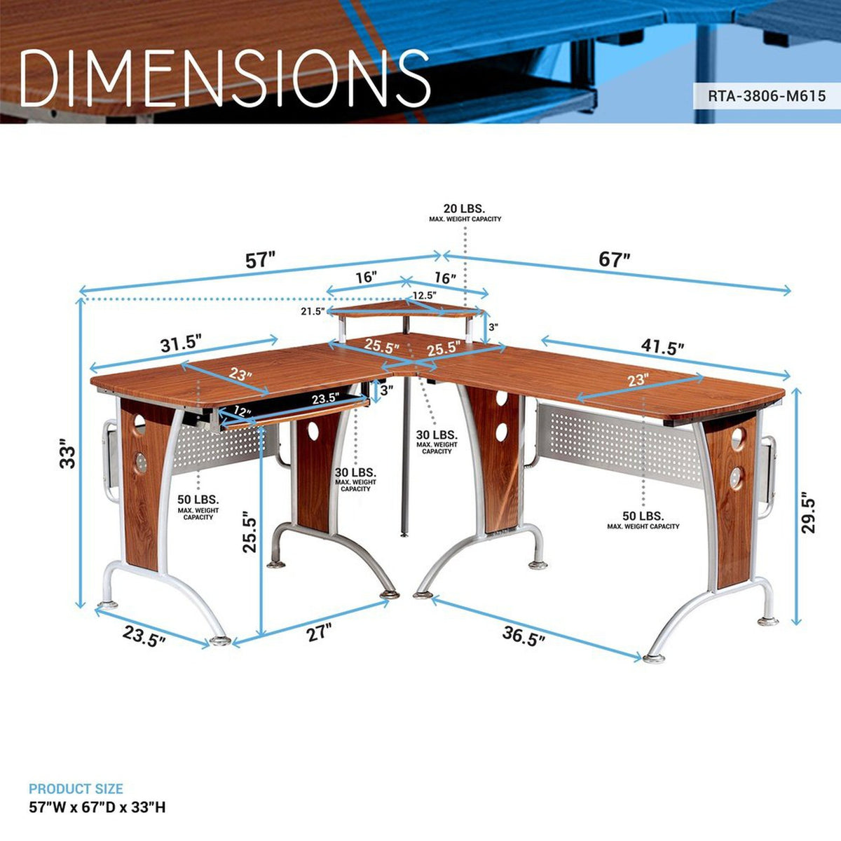 Techni Mobili Deluxe L-Shaped Computer Desk With Pull Out Keyboard ...