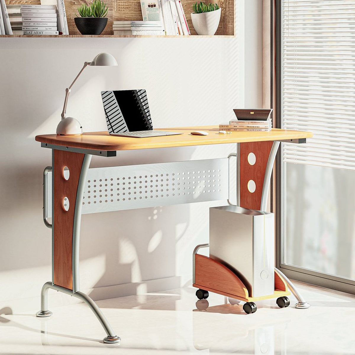 Techni Mobili Modern Computer Desk With Mobile CPU Caddy, Dark Honey ...