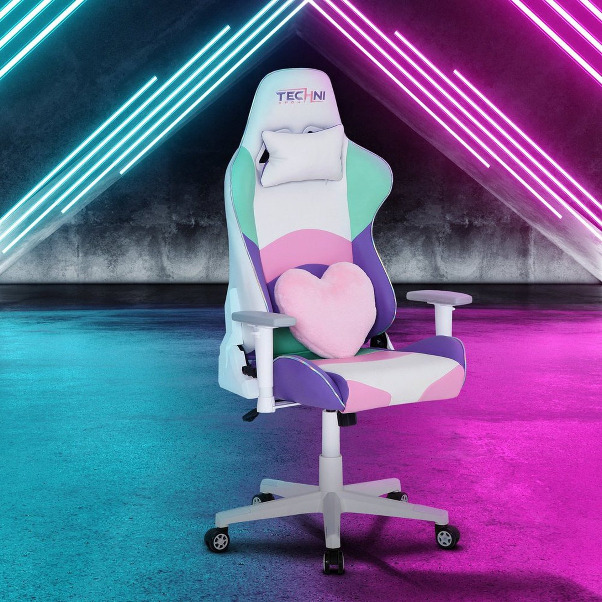 Techni Sport TS-42 Kawaii Gaming Chair Office-PC White Green Pink ...